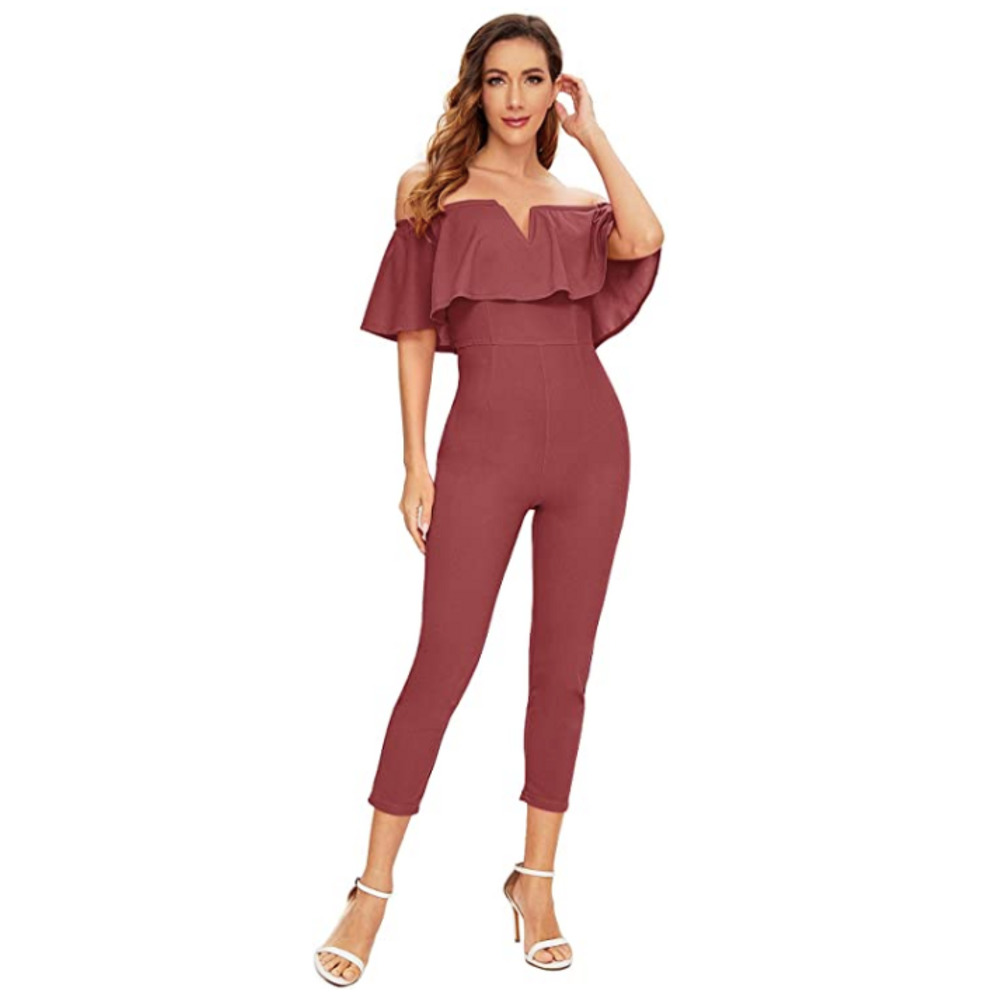 Verdusa Elegant Off Shoulder Ruffle Jumpsuit - Gem